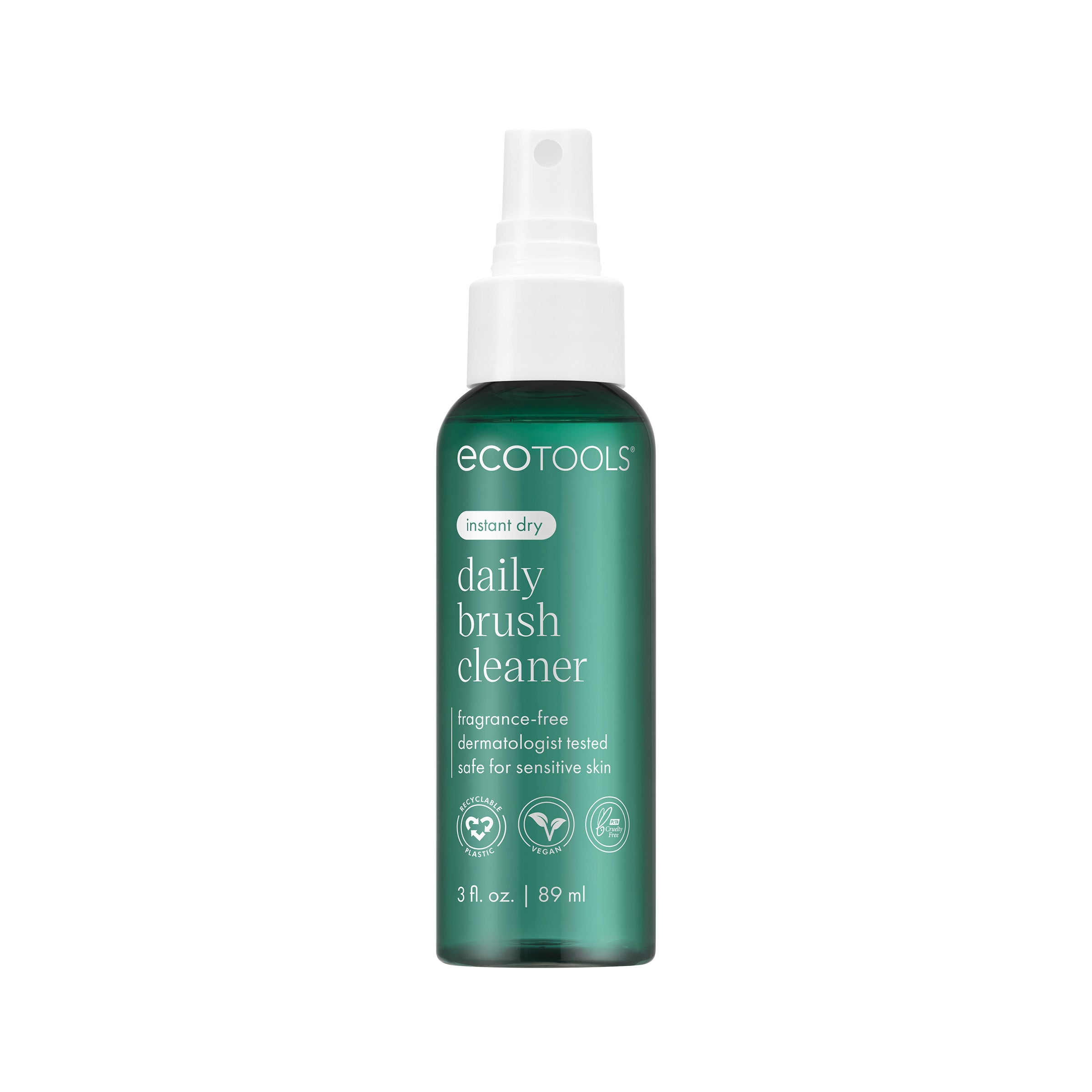 EcoTools Daily Brush Cleaner Makeup Brush Cleanser Spray Quick Dry Brush Spray Fragrance Free Travel Size TSA Approved Cruelty Free Vegan 3 fl oz. 89 ml. Bottle EcoTools Beauty