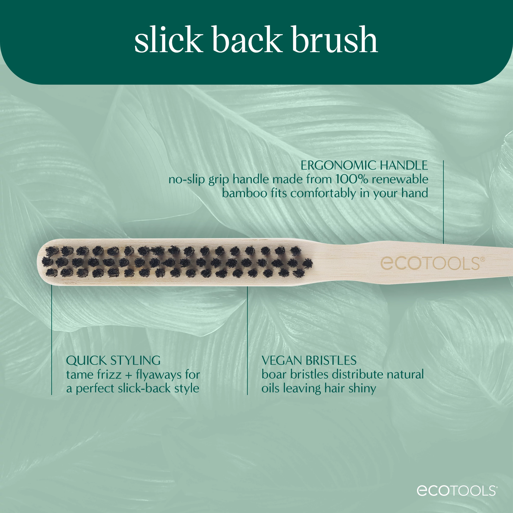 EcoTools Slick Back Hairbrush, Brush For Wet Or Dry Hair, Tease, Smooth ...