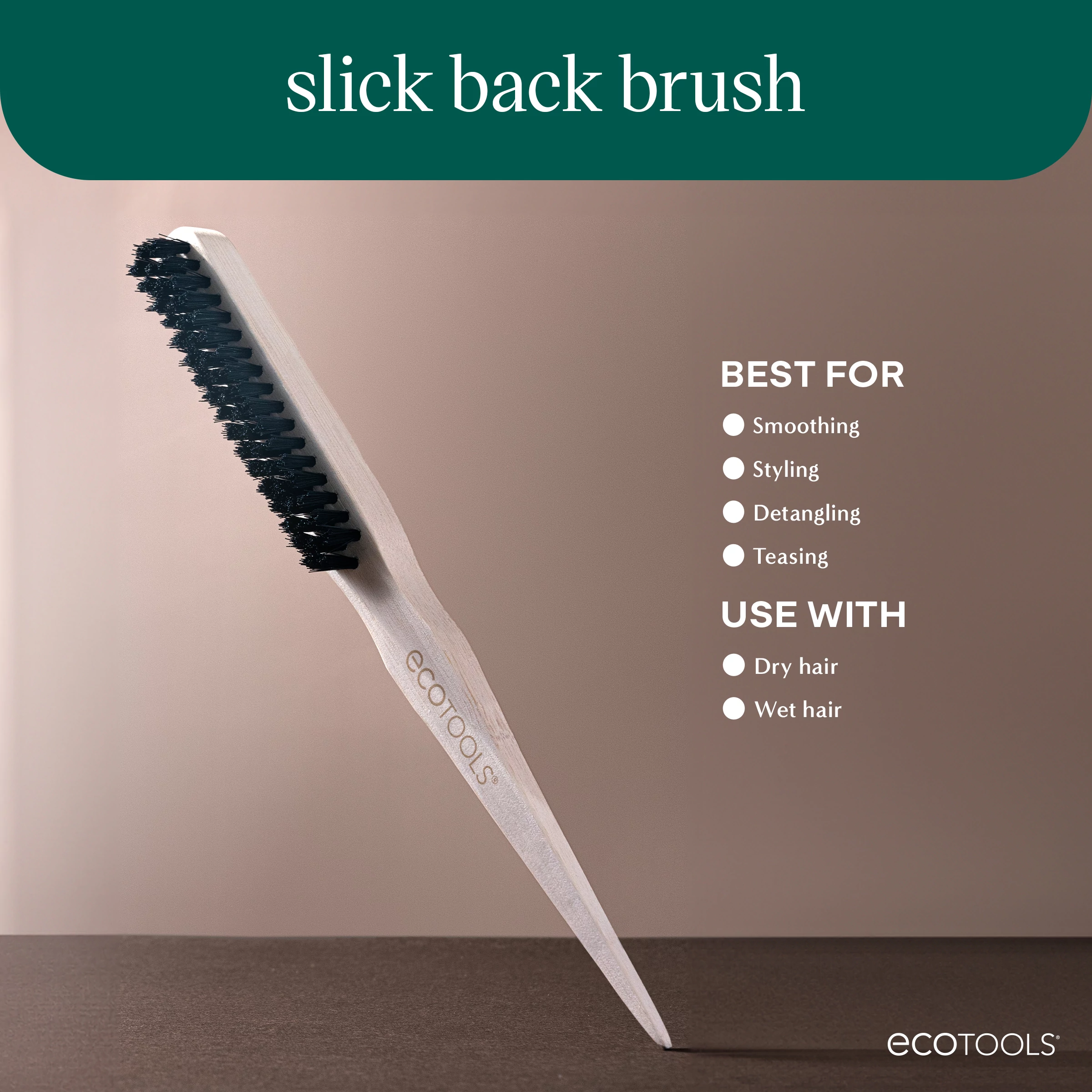 EcoTools Slick Back Hairbrush, Brush For Wet Or Dry Hair, Tease, Smooth ...