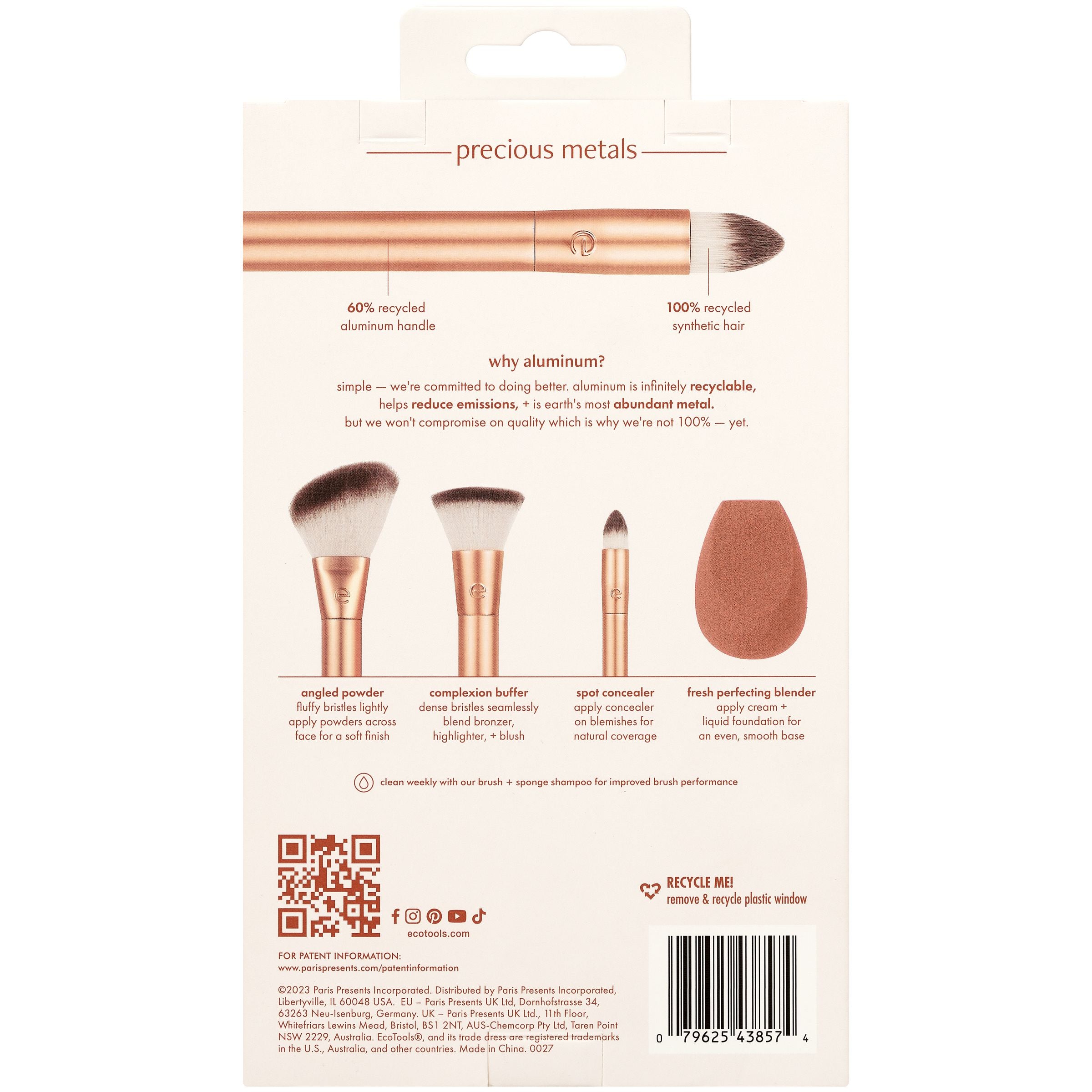 EcoTools Precious Metals Face Blend & Sculpt Set, Makeup Brush Kit ...