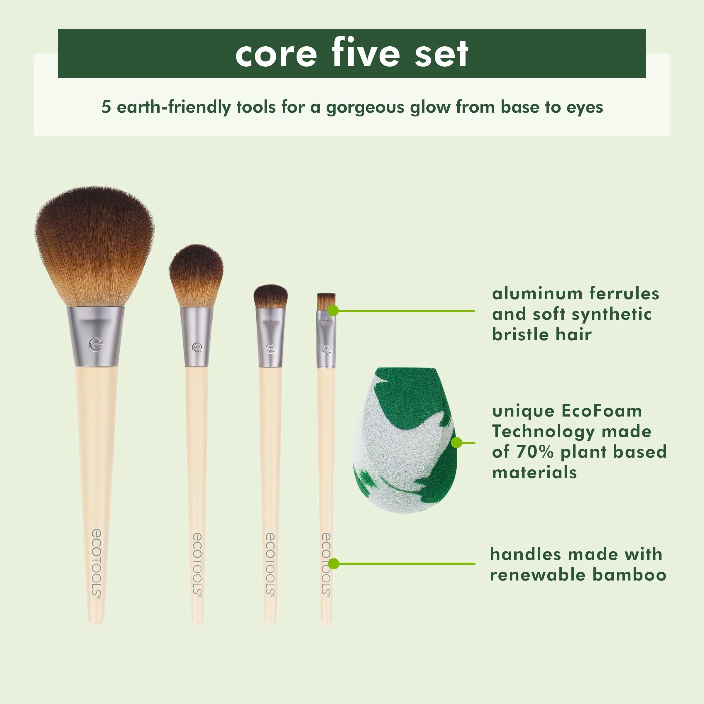 EcoTools Core Five Makeup Brush and Sponge Kit, For Eyeshadow, Blush ...